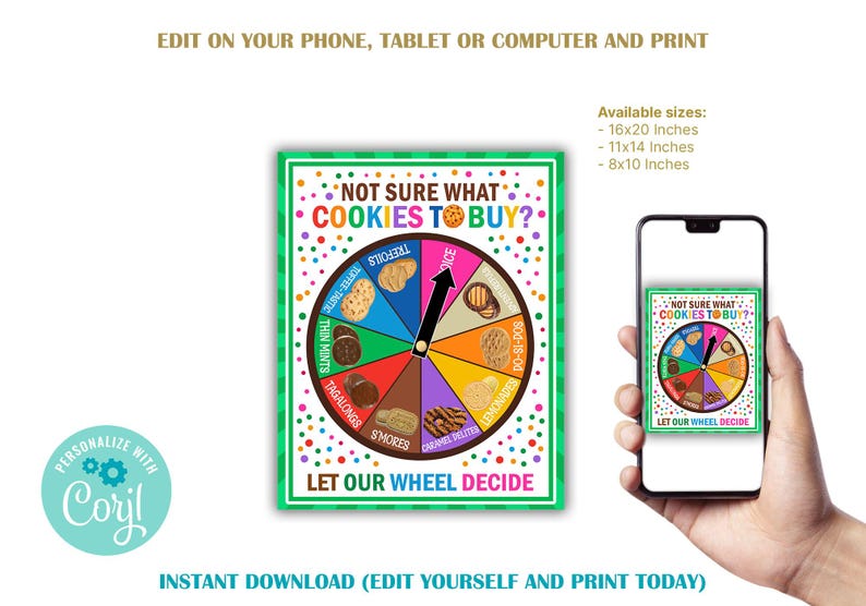 Printable Cookie to Buy Wheel Cookie, Booth Sign Template, Editable ...