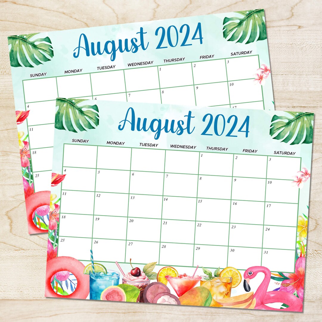 PDF Island Getaway Themed August 2024 Calendar, Printable Tropical ...