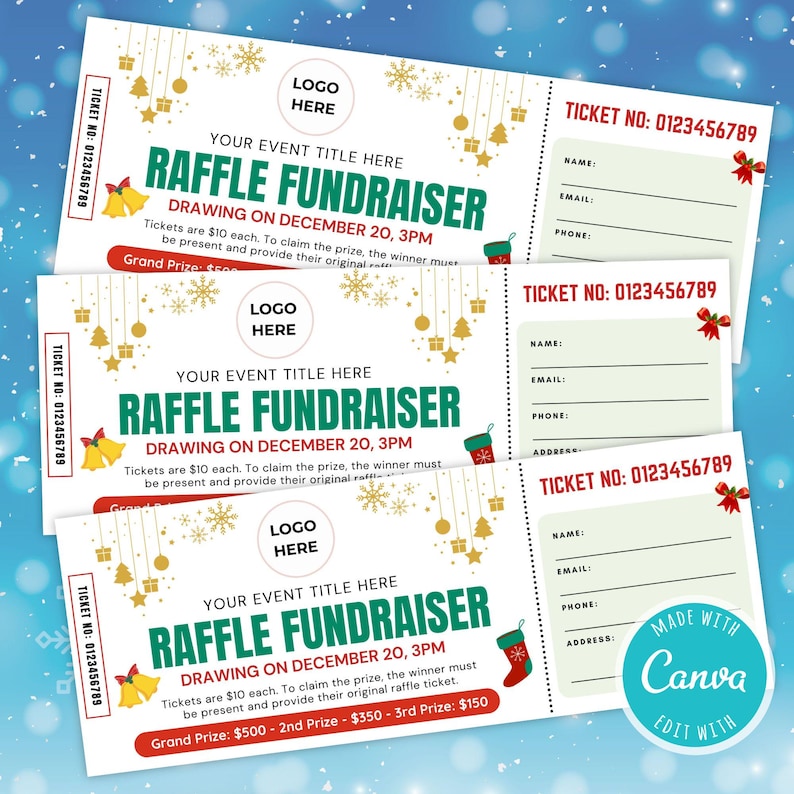 Christmas Raffle Ticket: Editable Xmas and Winter Holiday Raffle Ticket ...