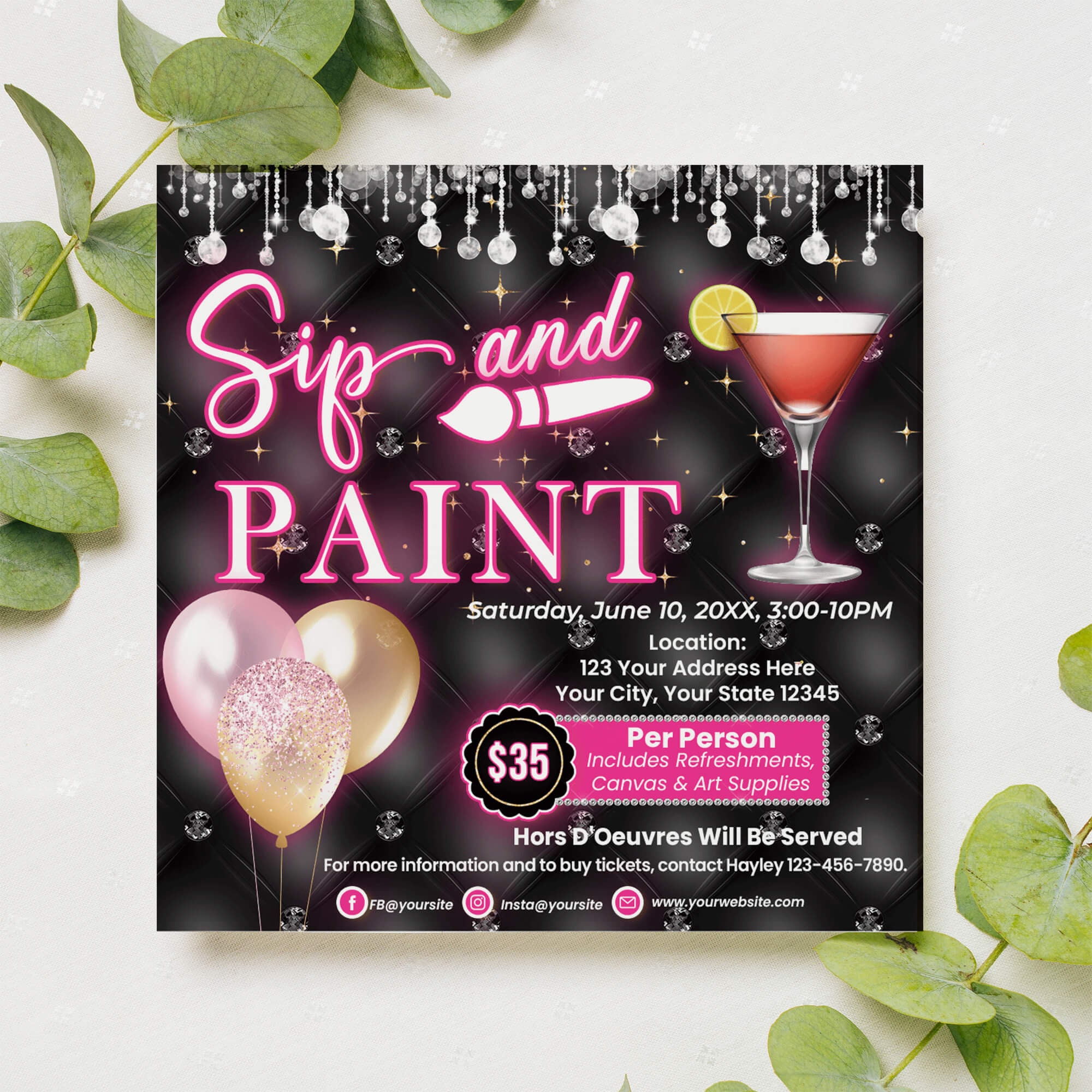 Paint and Sip Flyer, Editable Paint Party Themed Event Flyer, Sip and ...