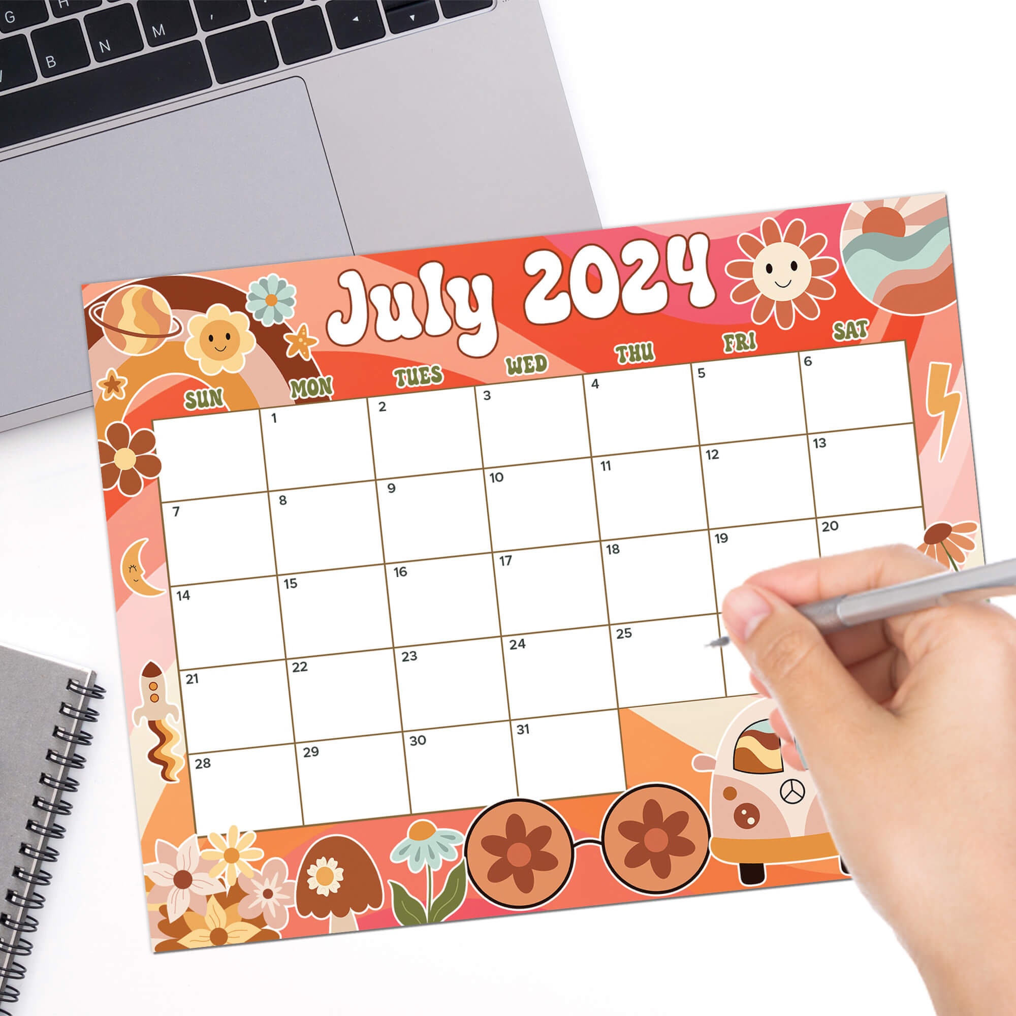 Printable Retro Vibe July 2024 Calendar, Colorful Classic Nostalgic ...