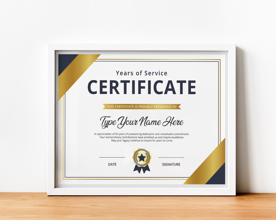 Editable Certificate Years of Service Award Printable, Years of Service ...