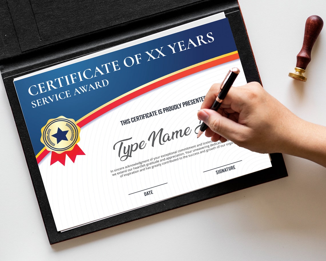 Editable Years of Service Award Printable, Years of Service Certificate ...