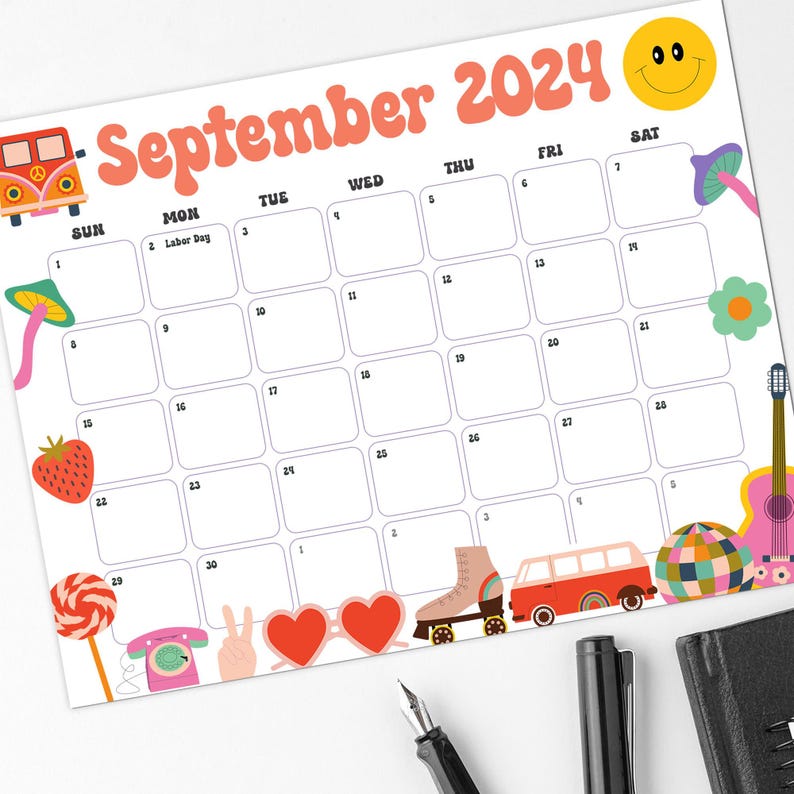 Printable September 2024 Calendar Groovy Retro Theme - Etsy