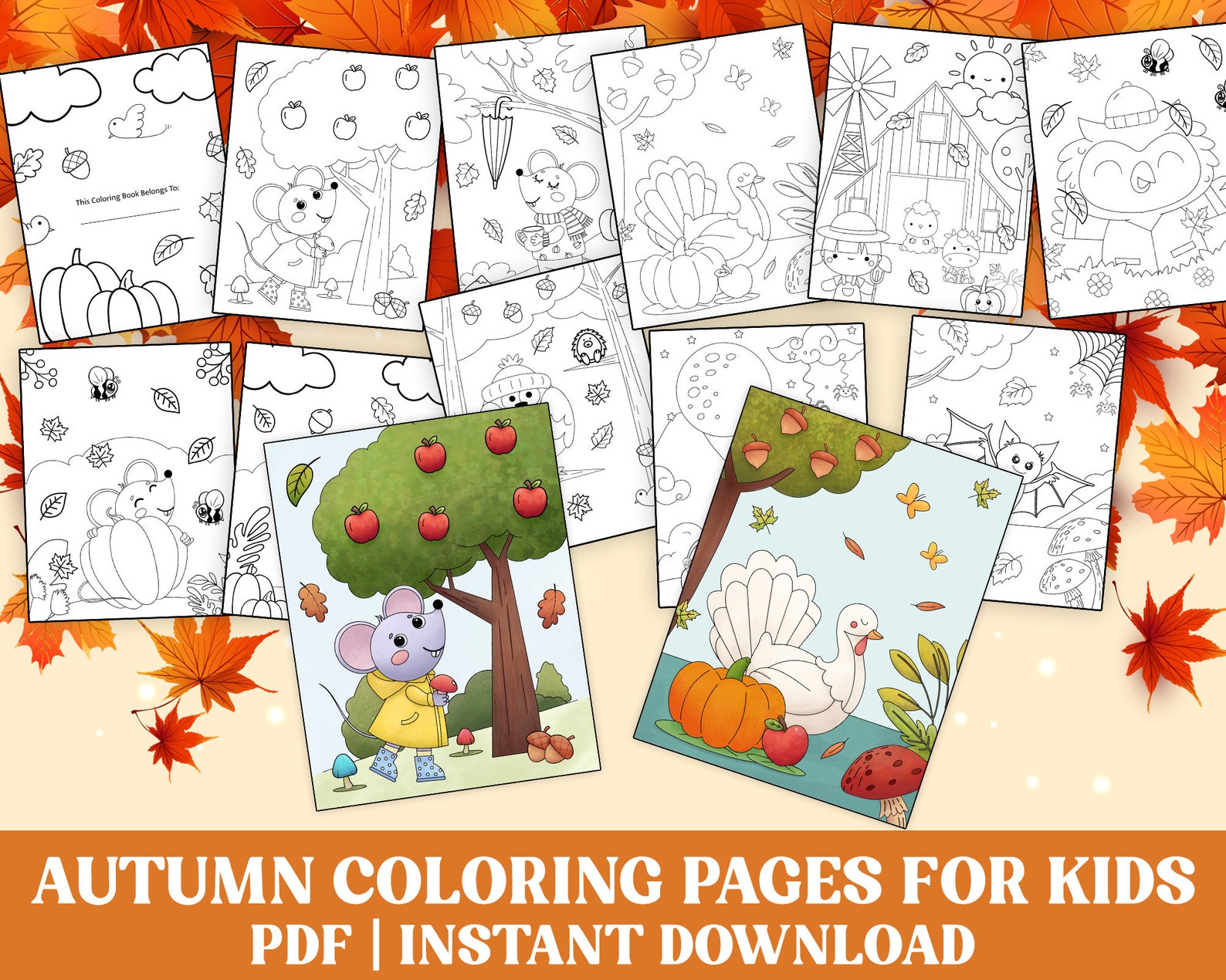 Autumn Coloring Book Bundle, Autumn Coloring Page for Kid, PDF Autumn ...