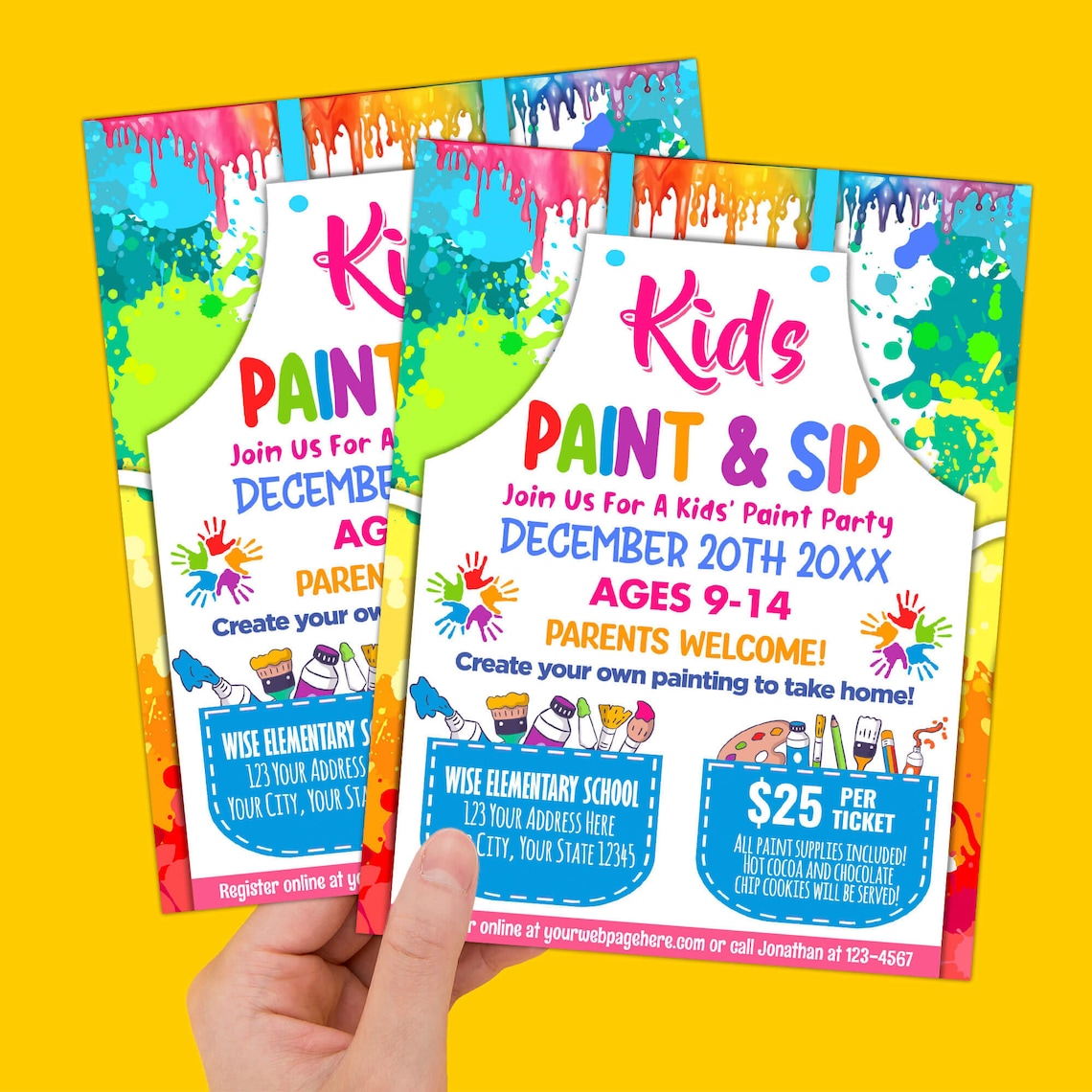 Kids Paint Party Event Flyer Template, Editable Kids Paint and Sip ...