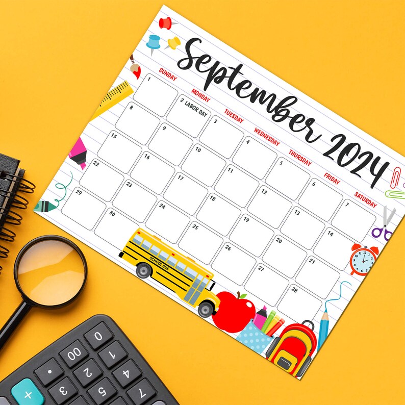 Printable September 2024 Calendar for Back to School - Etsy