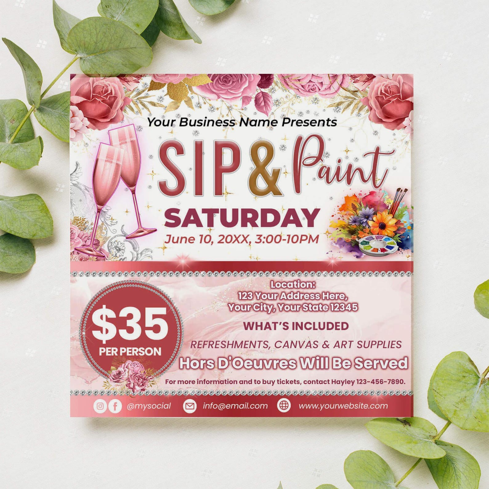 Editable Sip and Paint Flyer and Ticket Bundle Template | Editable ...