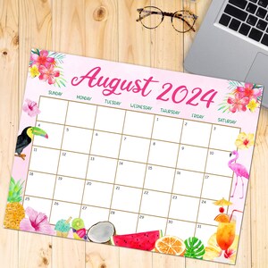 PDF Tropical Paradise August 2024 Themed Calendar, Printable Island ...