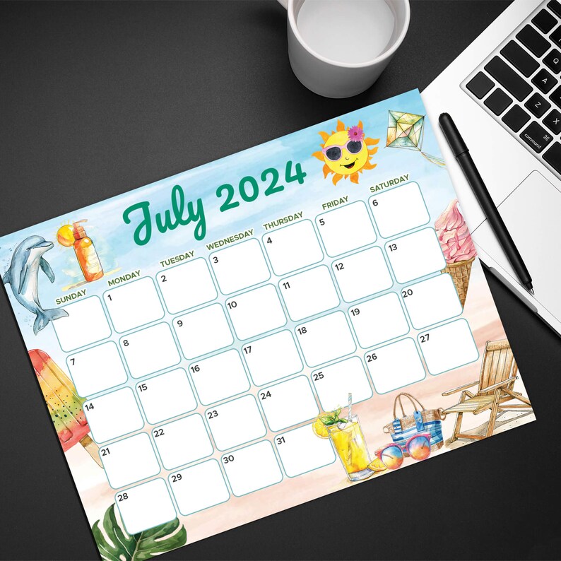 July 2024 Calendar, Printable Summer Planner, Monthly Schedule for Kids ...