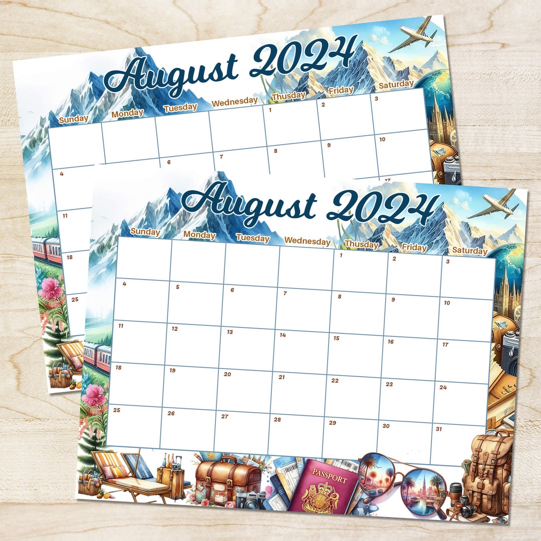 PDF Journey Themed Calendar August 2024 Calendar, Printable Travel ...