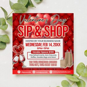 Valentine's Day Sip and Shop Flyer, Valentines Day Pop up Shop Flyer ...