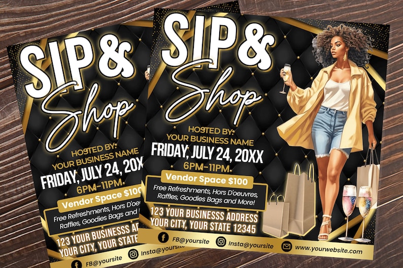Sip and Shop Flyer, Editable Pop up Shop Flyer, Shopping Event ...