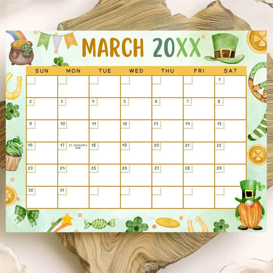 Editable and Printable March 2025 Calendar | St. Patrick’s Day Themed ...