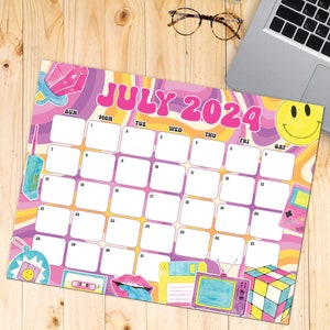 Colorful Retro Theme July 2024 Calendar, Printable Vintage Retro Vibe ...
