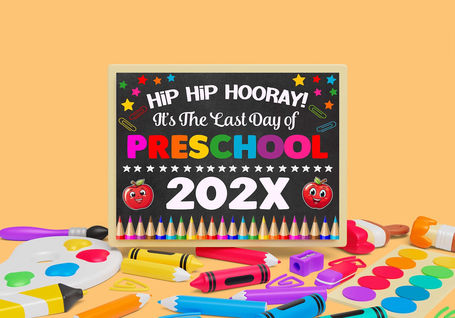 Editable Hip Hip Hooray Last Day of Preschool Sign, End of School Year ...