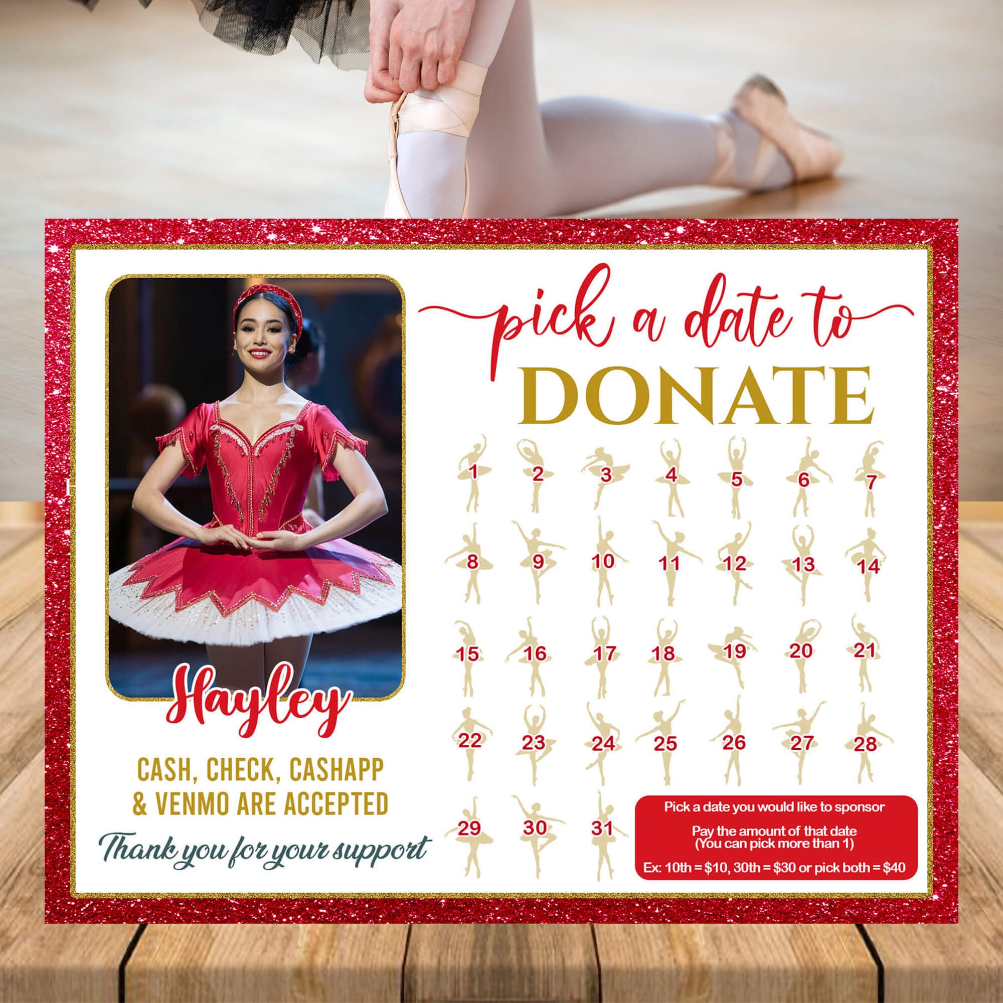 Editable Dance Fundraising Calendar, Ballerina, Modern Dance Pick a ...