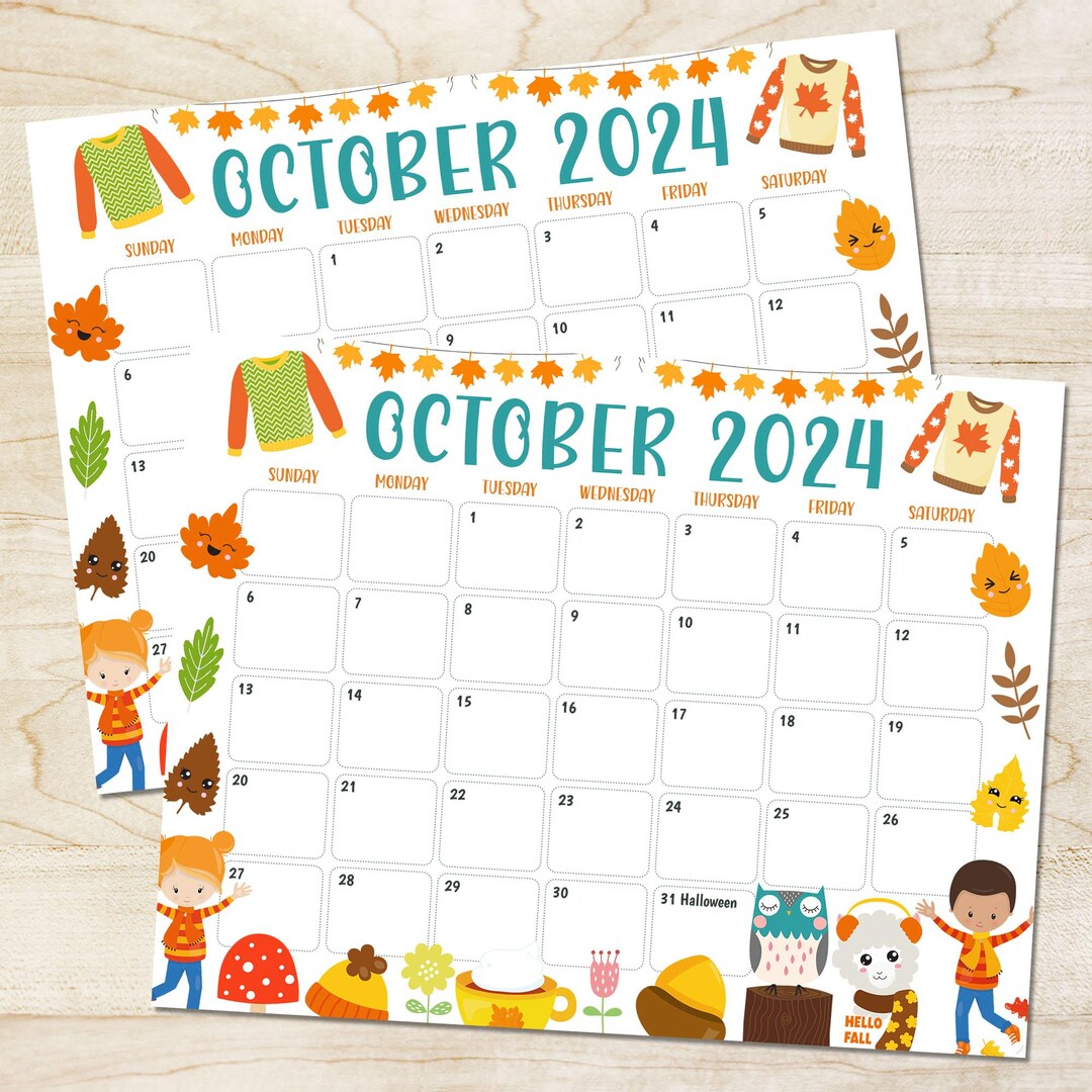 Printable October 2024 Calendar With Fall Harvest Theme - Etsy