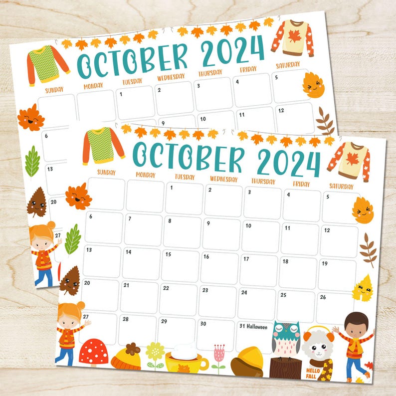 Printable October 2024 Calendar With Fall Harvest Theme - Etsy