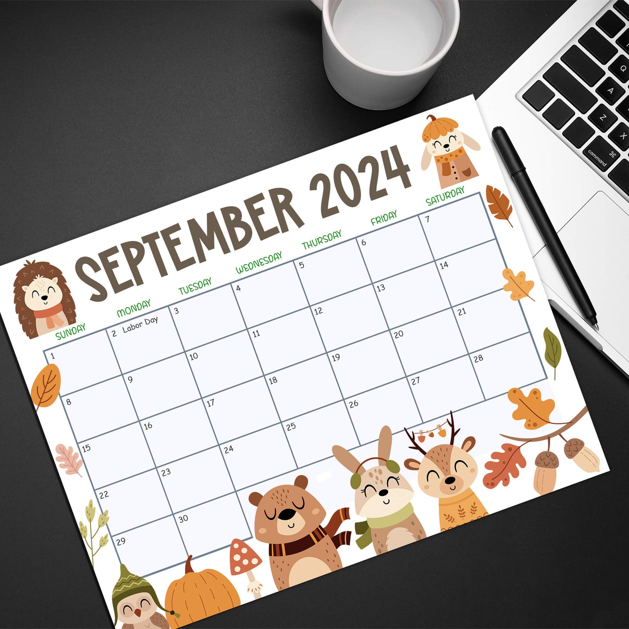 September 2024 Calendar Fall Animals Theme Printable - Etsy