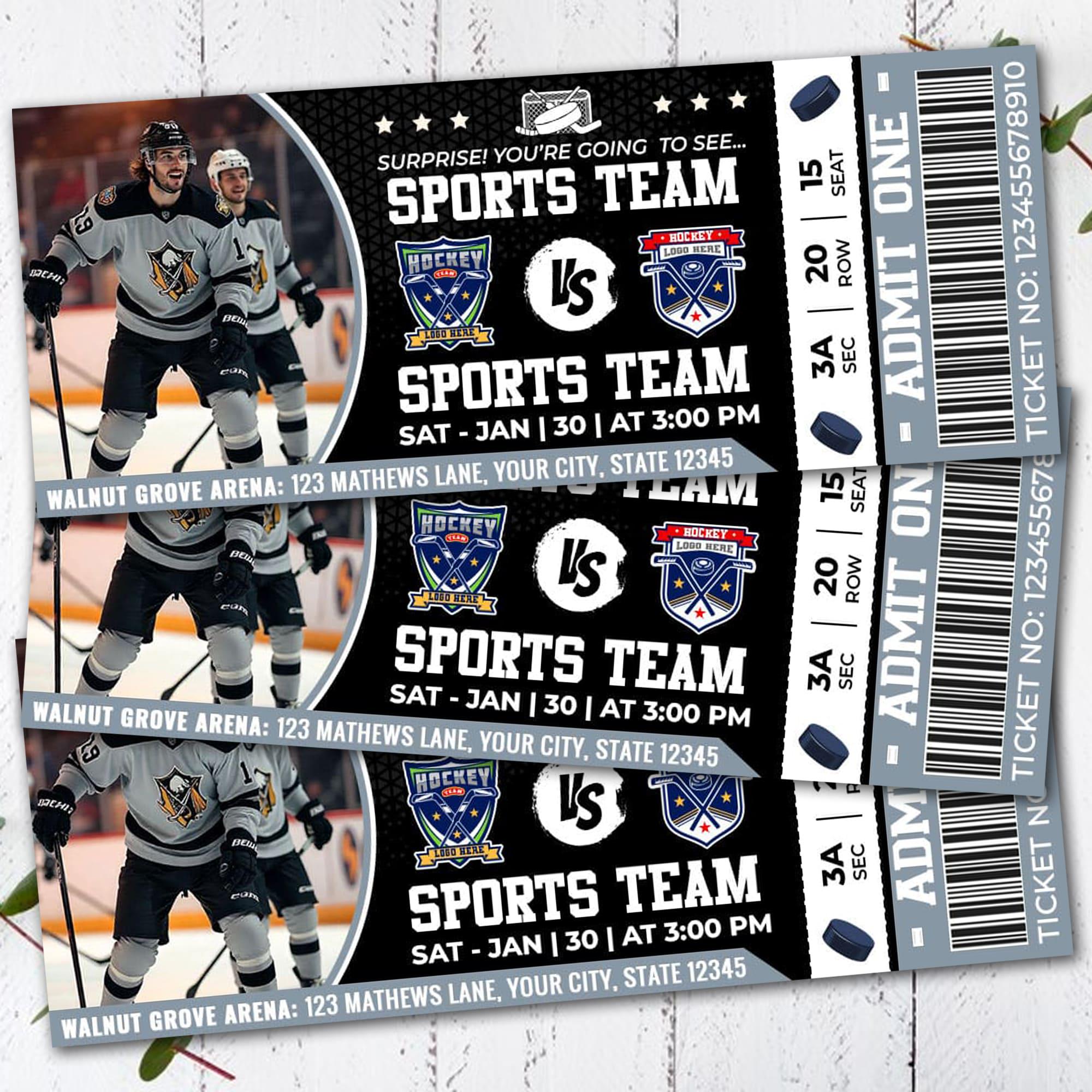 Custom Hockey Ticket Template | Surprise Gift Hockey Tickets | Sports ...
