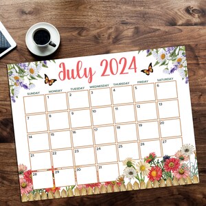 July 2024 Daisy Floral Themed Calendar, Printable Cute Daisies Calendar ...