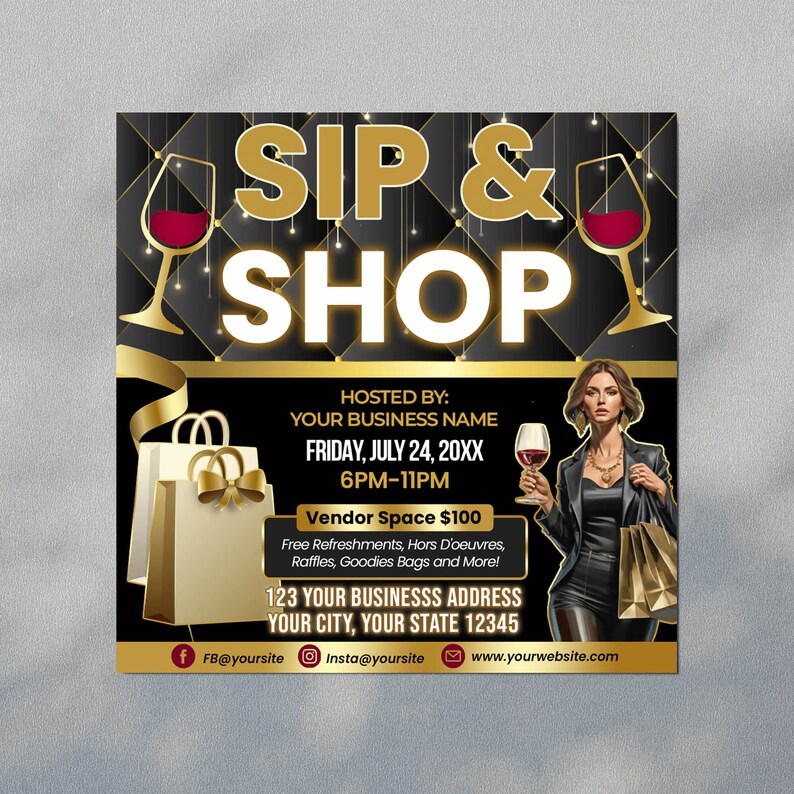 Editable Sip and Shop Pop up Shop Flyer, Shopping Event Invitation ...