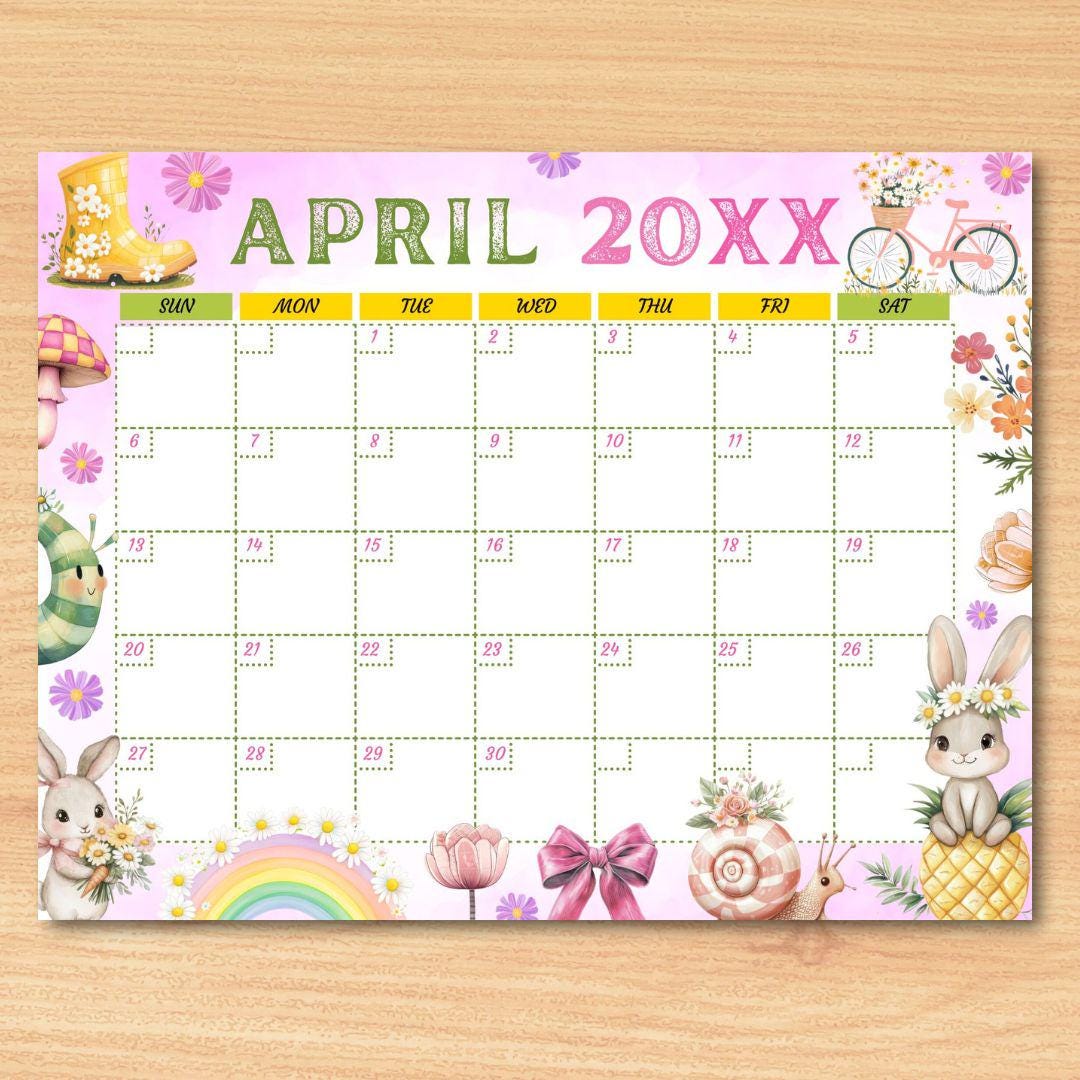 EDITABLE April 2025 Calendar, Spring April 2025 Calendar Printable, Spring Theme Digital ...