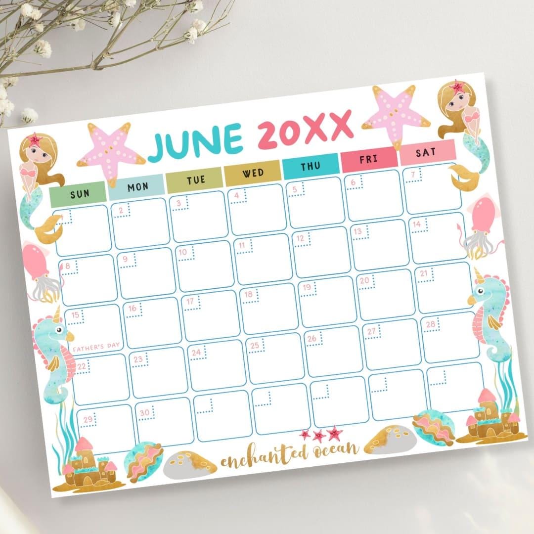 Editable Enchanted Ocean June Calendar | Mermaid Planner Template ...