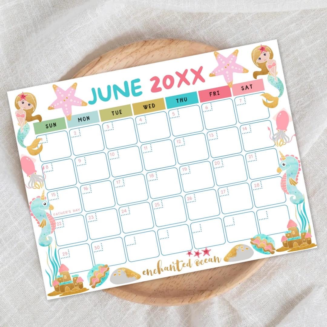 Editable Enchanted Ocean June Calendar | Mermaid Planner Template ...