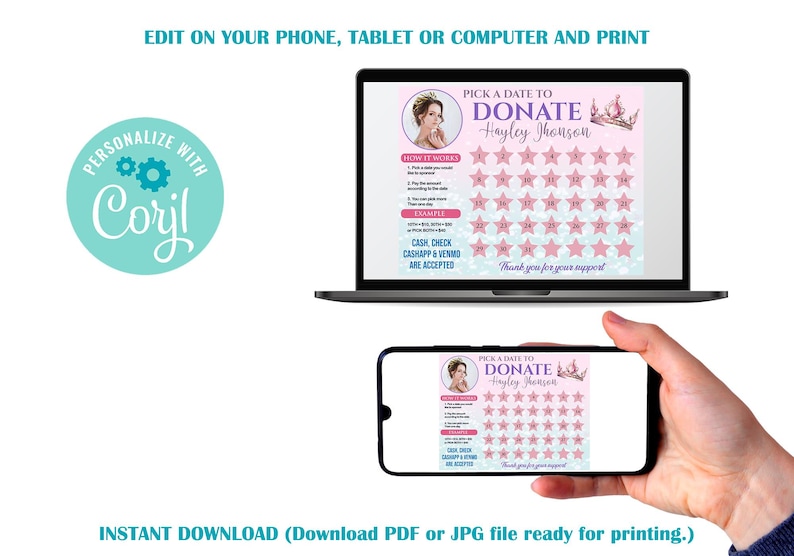 Editable Pageant Pick a Date to Donate Calendar Tempalte - Soft Pastel ...