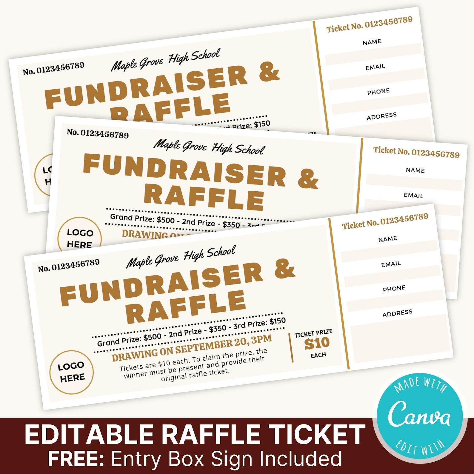 Editable School Fundraiser & Raffle Ticket Template | Printable Charity ...