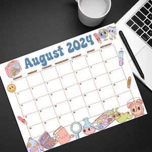 PDF Back to School Retro Vibe August 2024 Calendar, Printable Classic ...