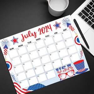 July 2024 Calendar, Printable 4th July Independence Day, Happy 4th July ...