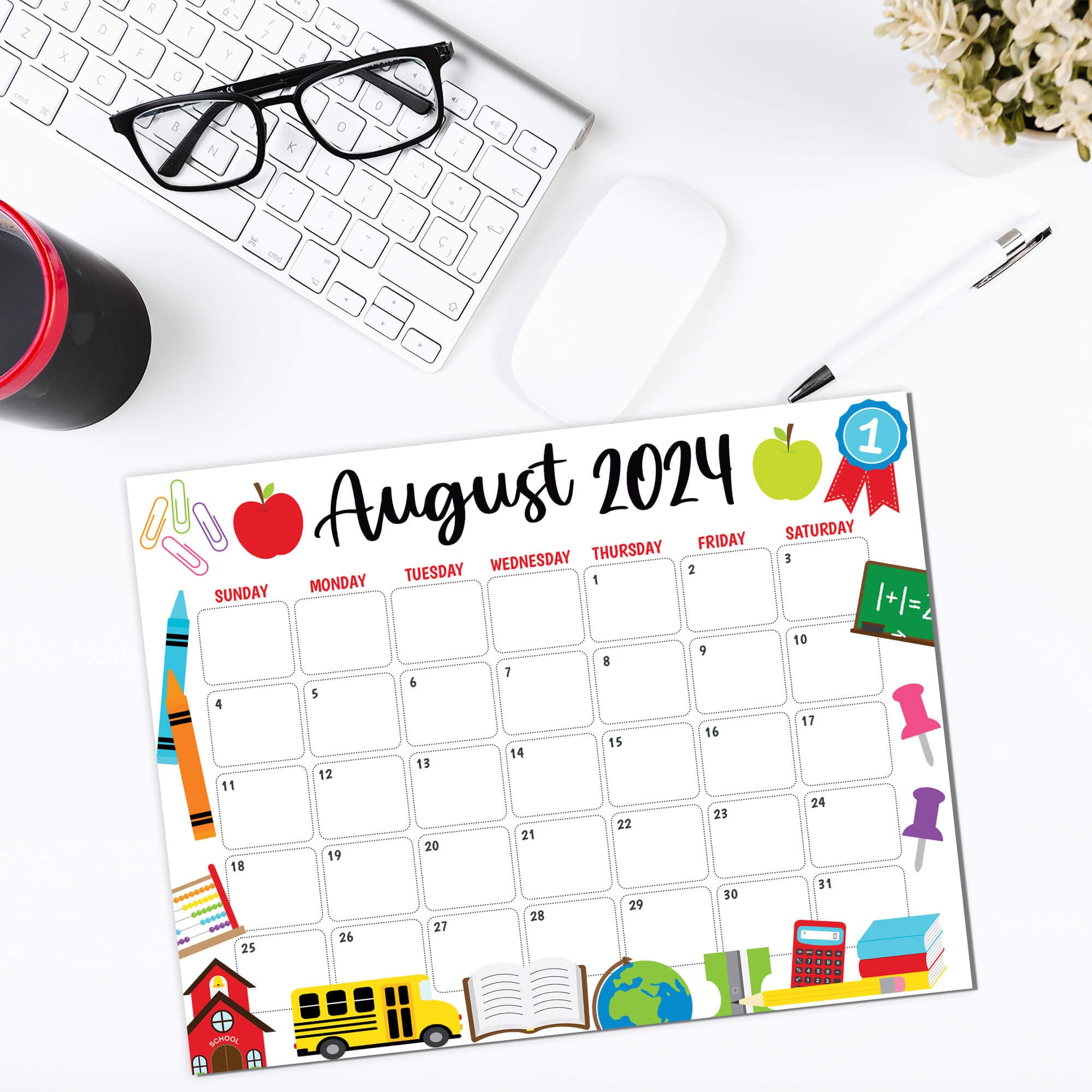 August 2024 Back to School Calendar, Printable Back to School Themed ...