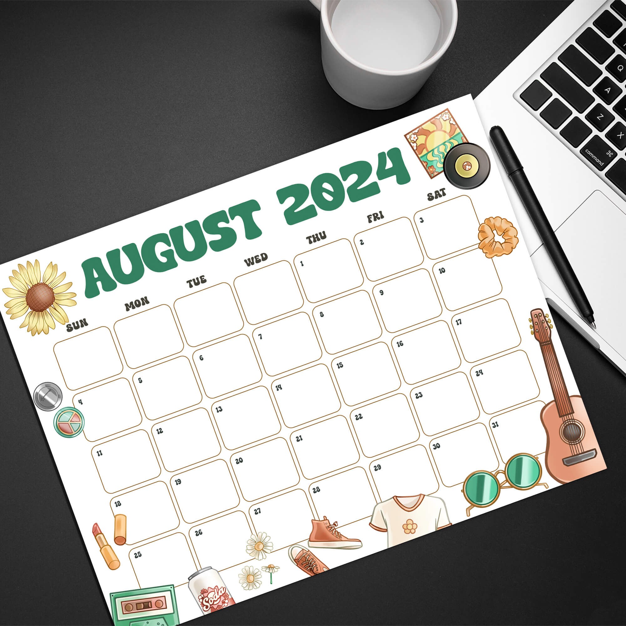 PDF Vintage Summer Vibe August 2024 Calendar, Printable Retro Nostalgic ...