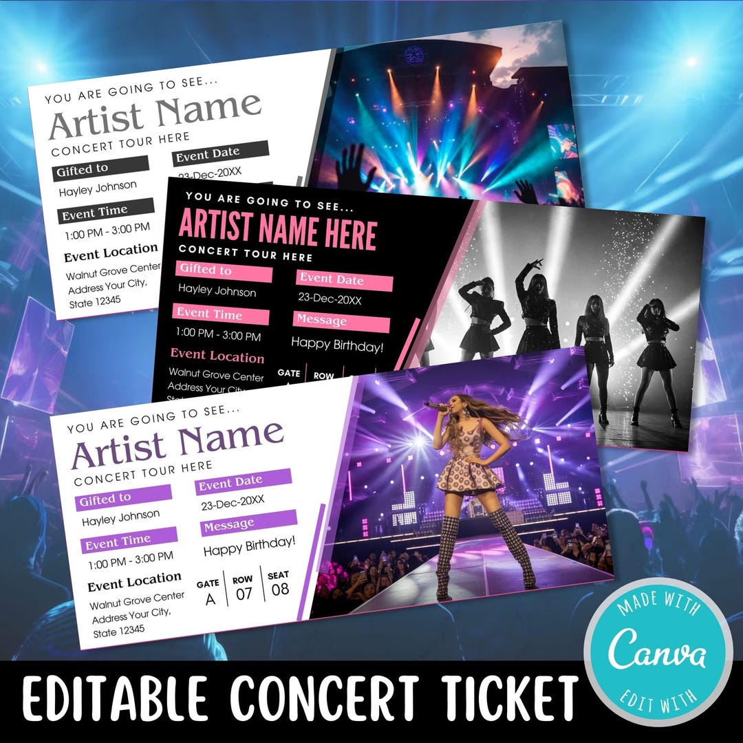 Editable Concert Ticket Template | Custom Concert Tickets Gift ...
