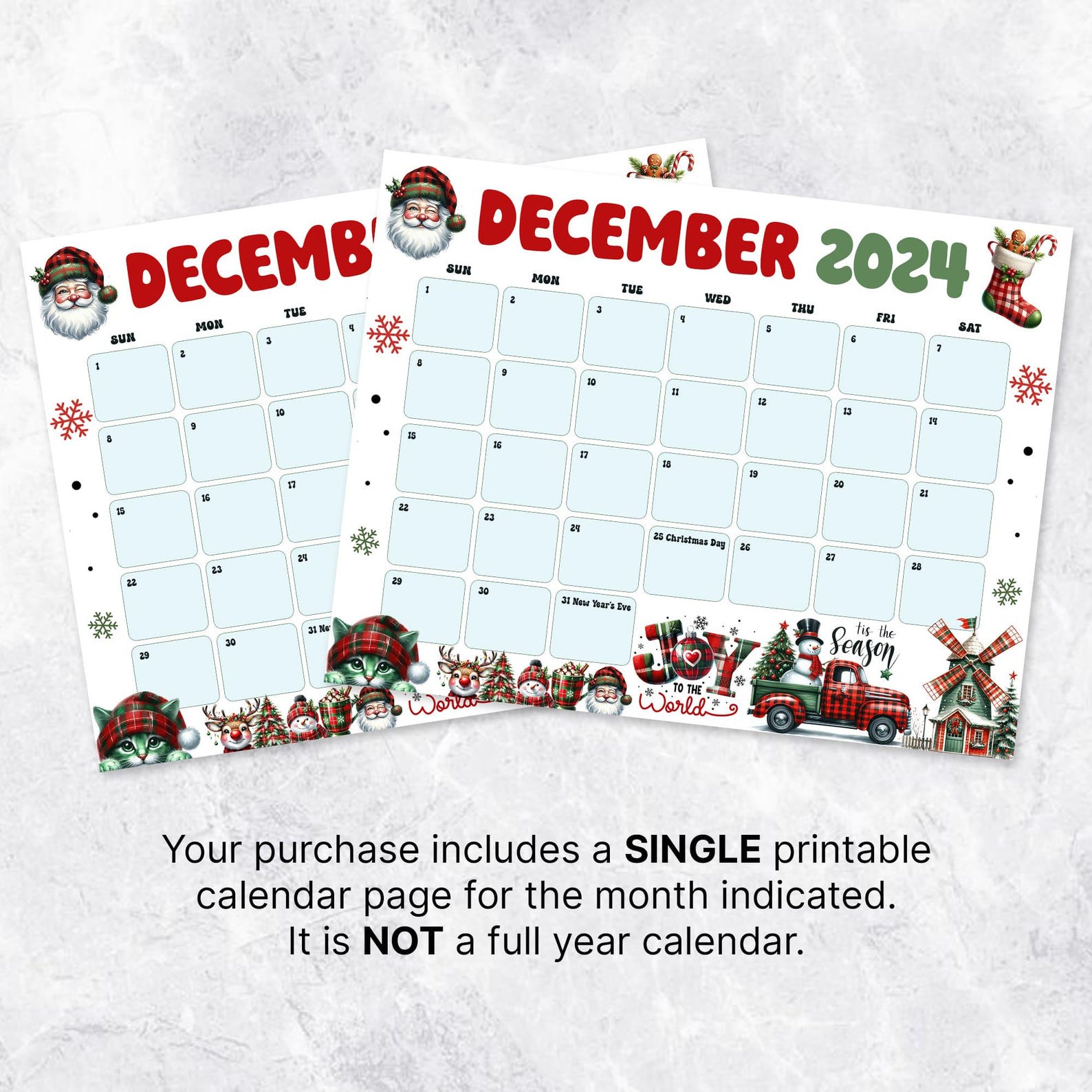 Printable December Calendar With Whimsical Retro Style - Etsy