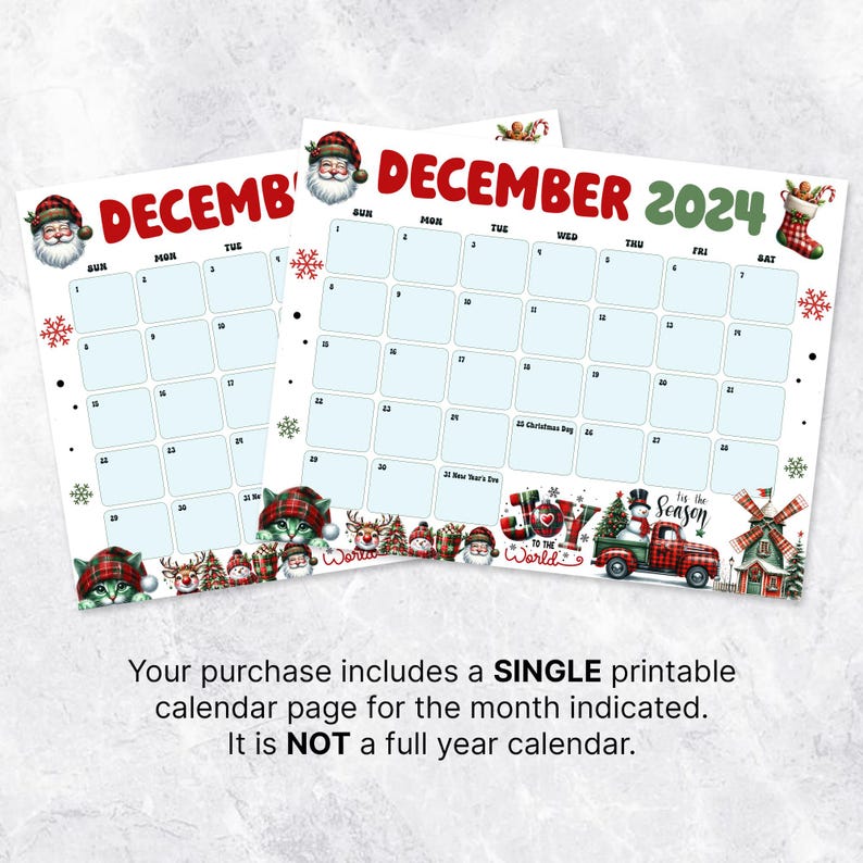 Printable December Calendar With Whimsical Retro Style - Etsy