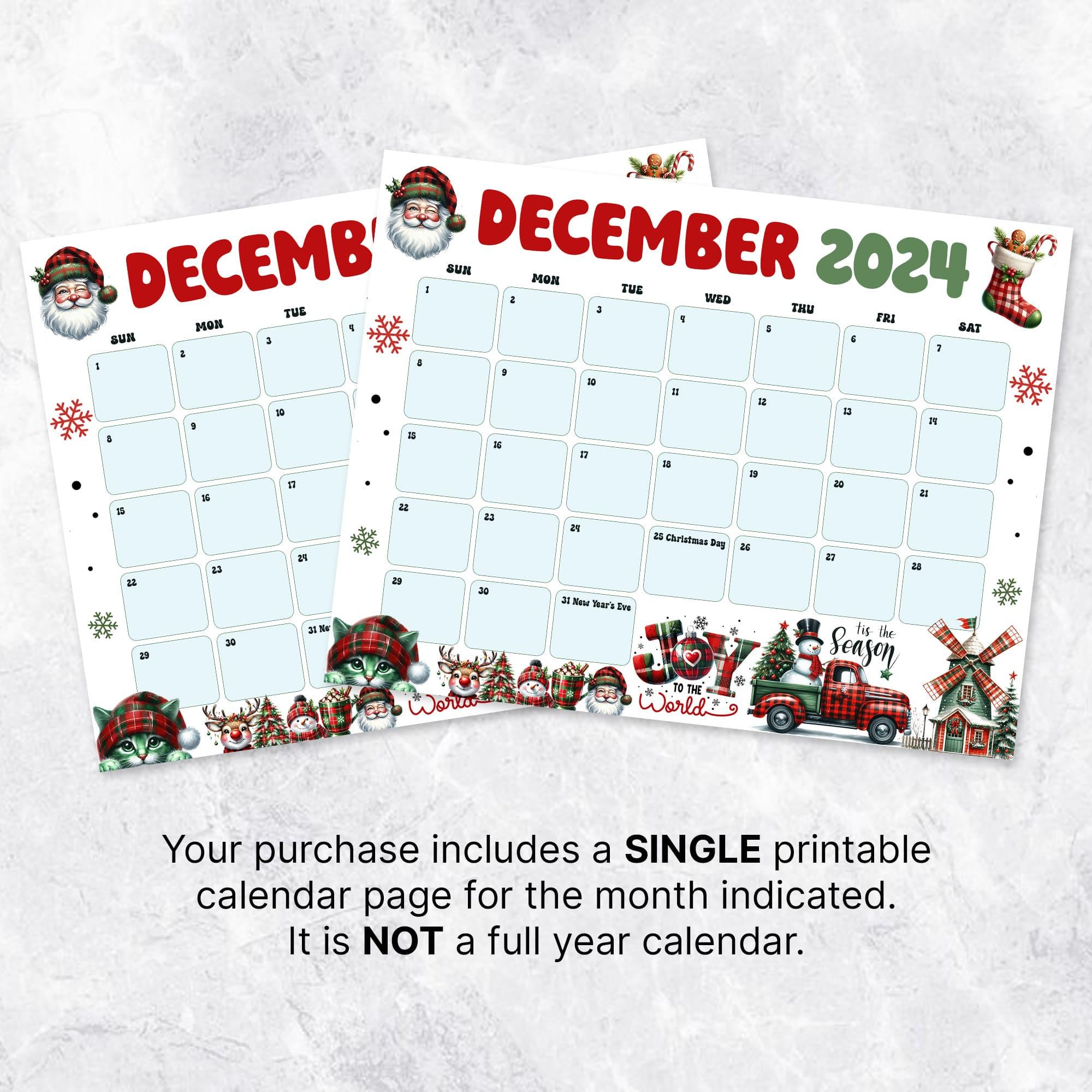 Printable December Calendar With Whimsical Retro Style - Etsy