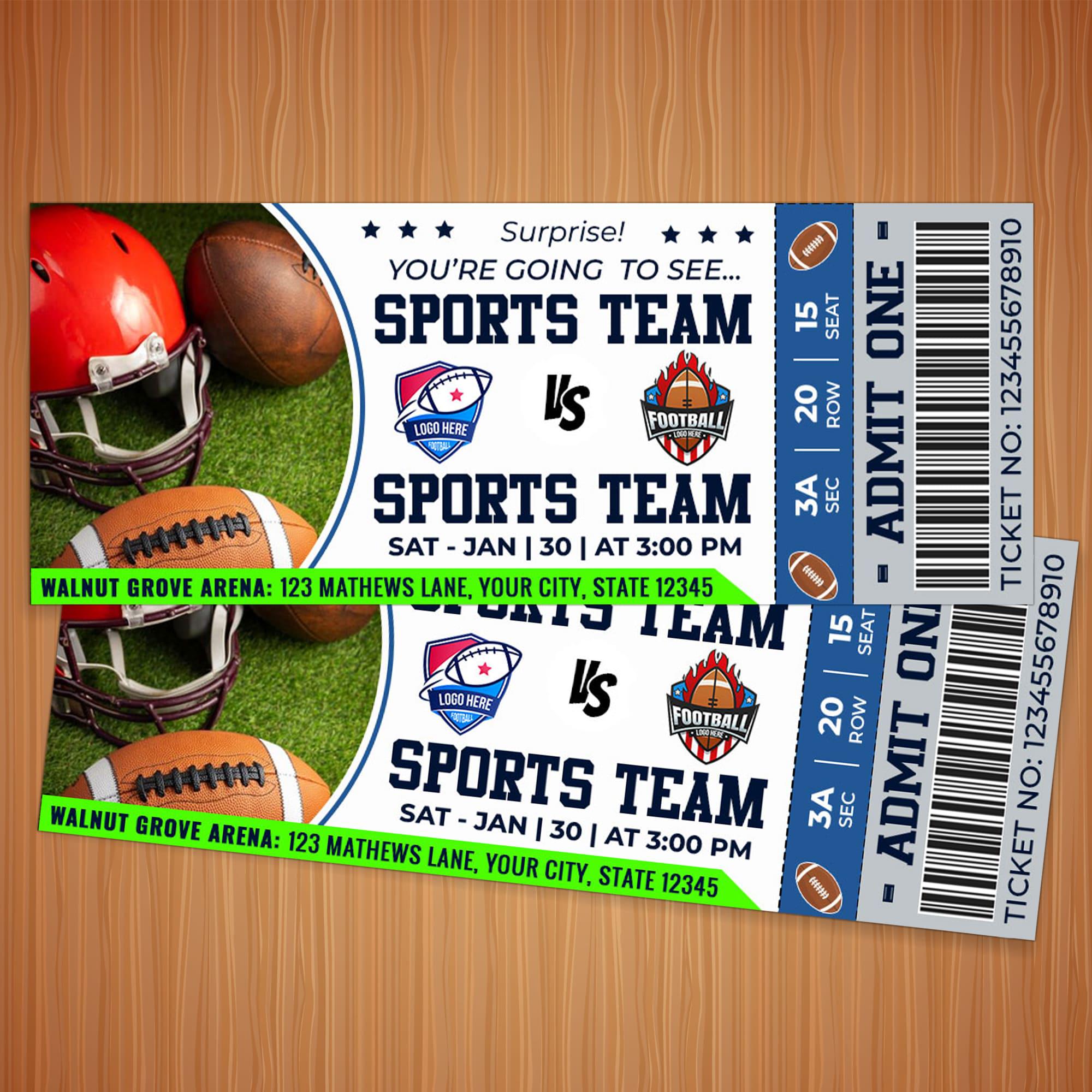 DIY Football Game Ticket Template | Editable Rugby Football Sports Game ...