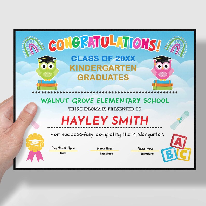 Editable Kindergarten Graduation Diploma, Preschool, Daycare, Prek, Any ...