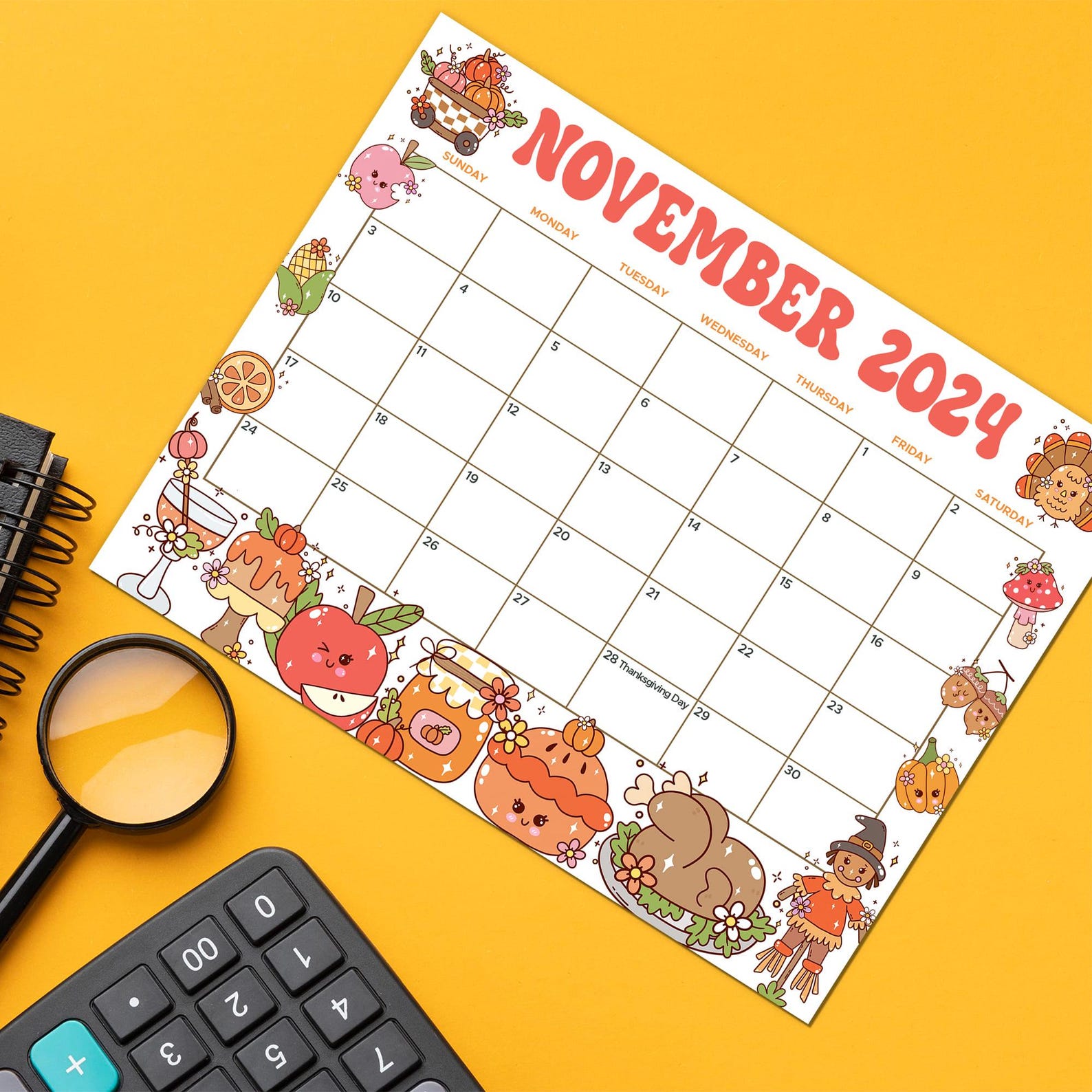 Cute November Calendar With Retro Style - Etsy