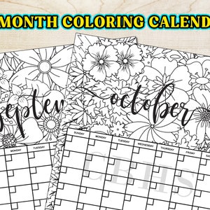 12 Month Adult Coloring Calendar Floral Pattern Printable - Etsy