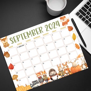 Printable September 2024 Calendar With Fall Animals - Etsy