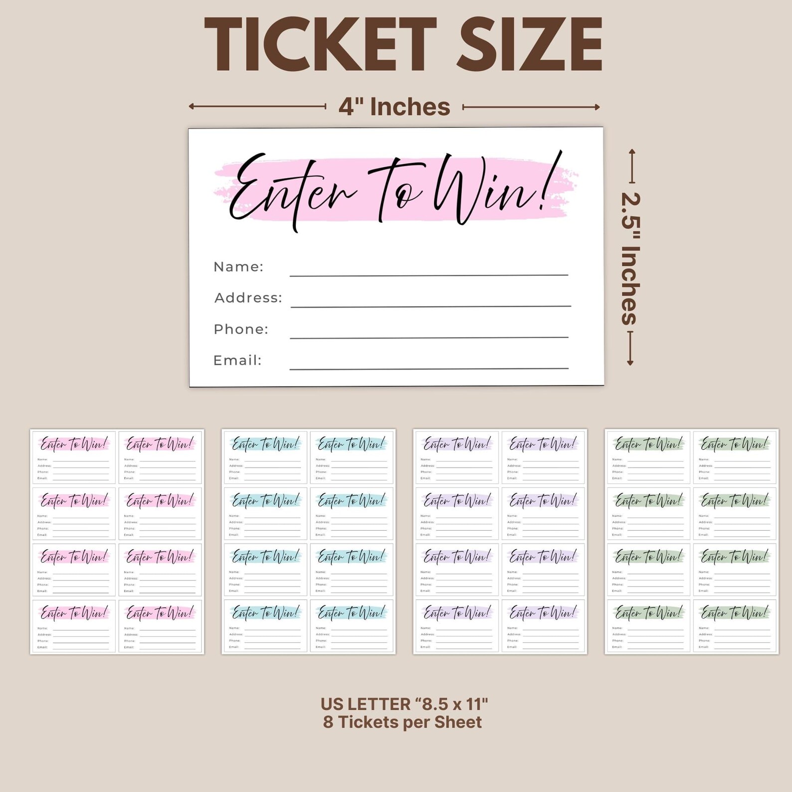 Editable Enter to Win Raffle Ticket Template | Printable Event Giveaway ...