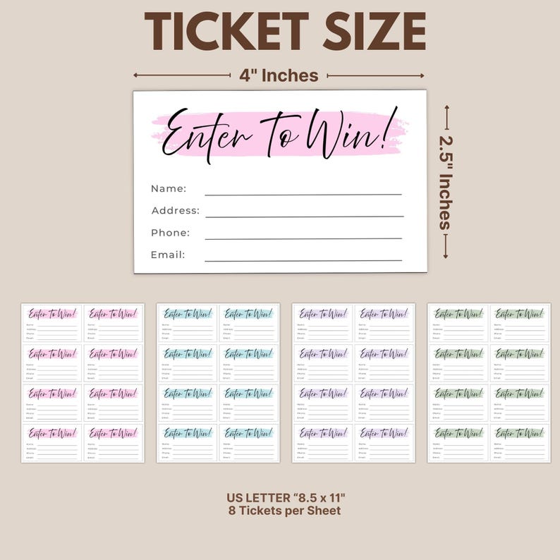 Editable Enter to Win Raffle Ticket Template | Printable Event Giveaway ...