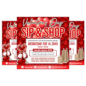 Valentine's Day Sip and Shop Flyer, Valentines Day Pop up Shop Flyer ...