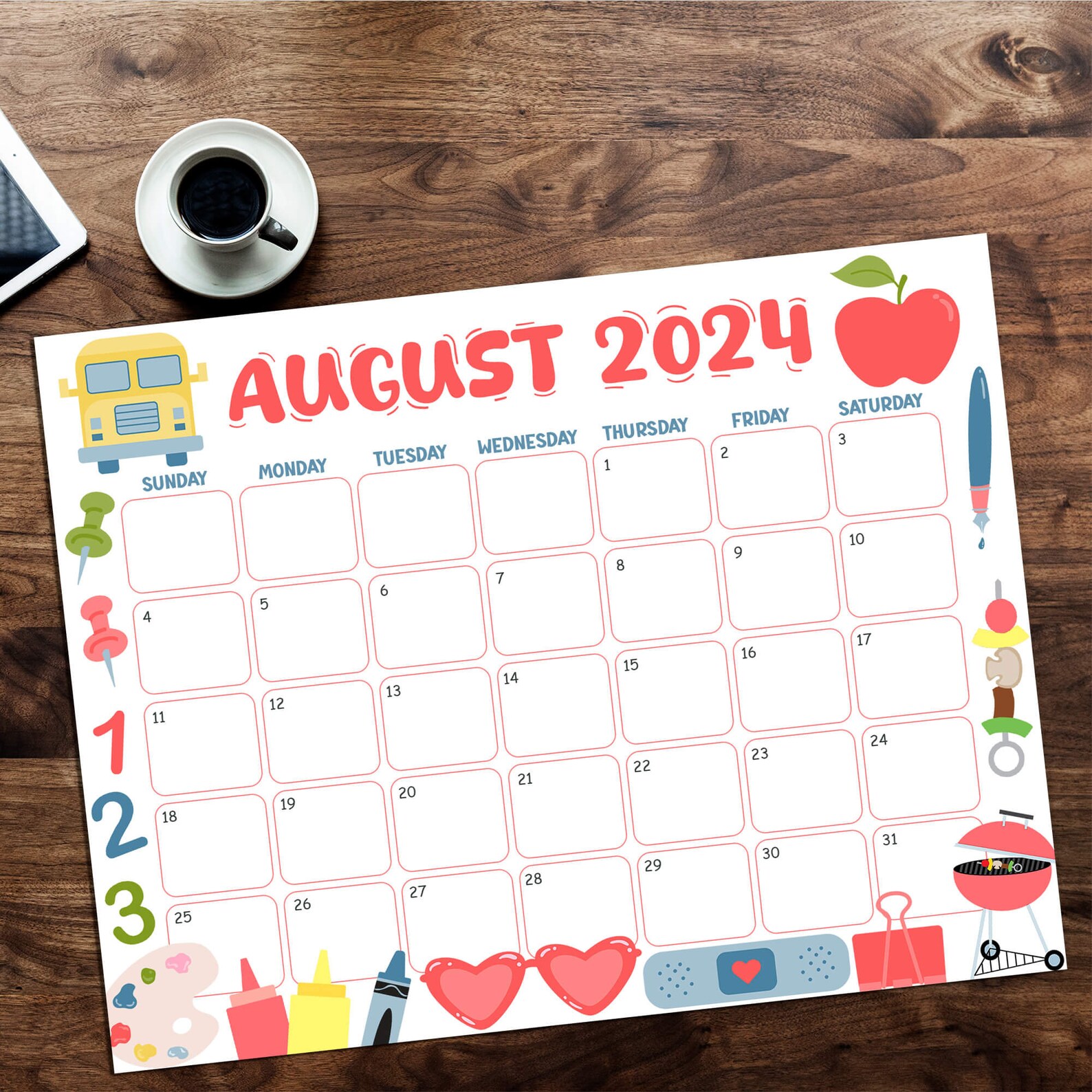Printable Back to School August 2024 Calendar, August Academic Planner ...