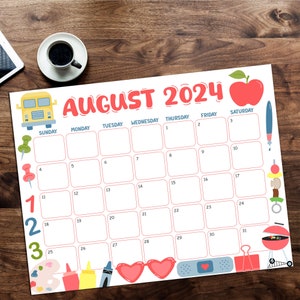 Printable Back to School August 2024 Calendar, August Academic Planner ...